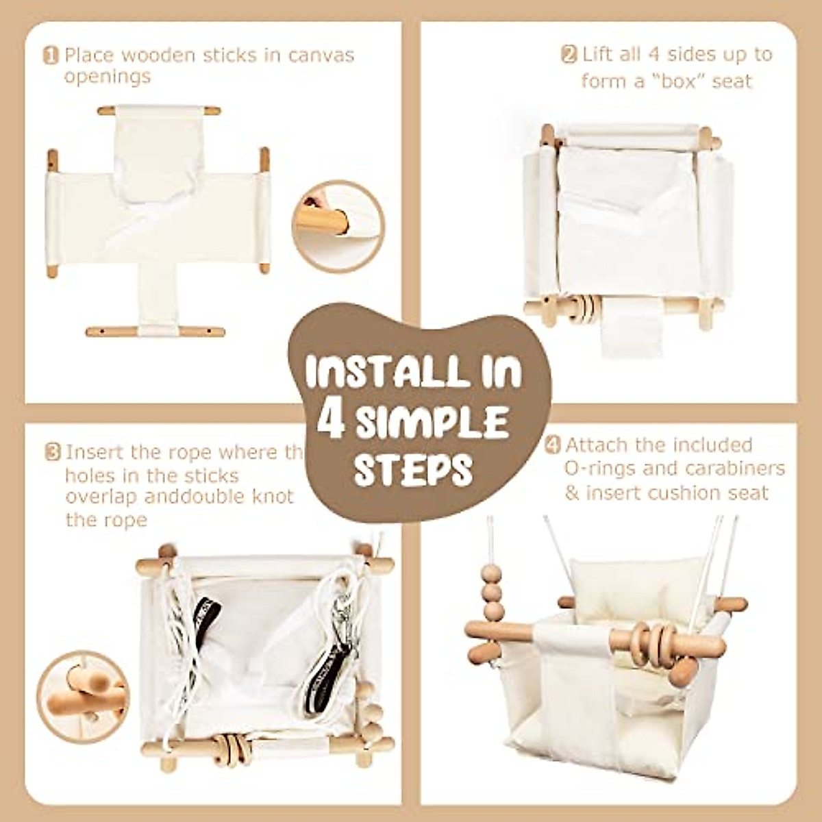 Baby Swing Outdoor Indoor Toddler Swing Seat with Safety Belt, Canvas Hanging Swings Outside Tree Swing Great Gift for Baby Boys Girls Kids Lovers