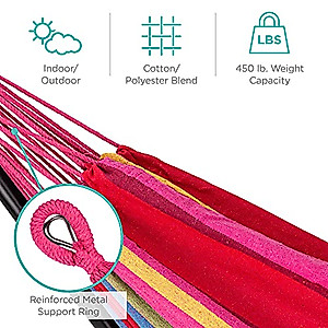 Best Choice Products Double Hammock with Steel Stand, Indoor Outdoor Brazilian-Style Cotton Bed w/Carrying Bag, 2-Person Capacity - Paradise