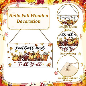Geetery Football and Fall Y'all Wood Sign Hanging Farmhouse Wall Decor Fall Football Wall Decor Rustic Wooden Autumn Porch Sign for Front Door Home Living Room Garden Harvest Thanksgiving (Lovely)