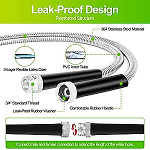 FUDESY Garden Hose - 75FT 304 Stainless Steel Metal Heavy Duty Durable Water Hose, Adjustable Nozzle with Six Spray Modes for Outdoor Yard, No Kink and Tangle, Lightweight, Fiexible, Easy to Store