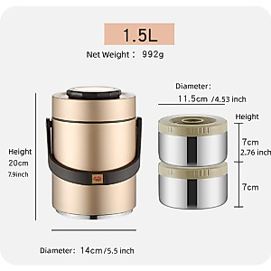 Thermos for Hot Food, 2 Tier Soup Thermos Container, Food Thermos, 304 Stainless Steel Vacuum Insulated Thermal Bento Lunchbox for Office School Camping Picnic Outdoors, 1500ml-Red