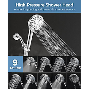 MakeFit Handheld Shower Head with Filter - High Pressure Shower Head with 10 Spray Modes, Hard Water Softener Showerhead with Hose, Bracket and Shower Filters to Remove Chlorine and Heavy Metals