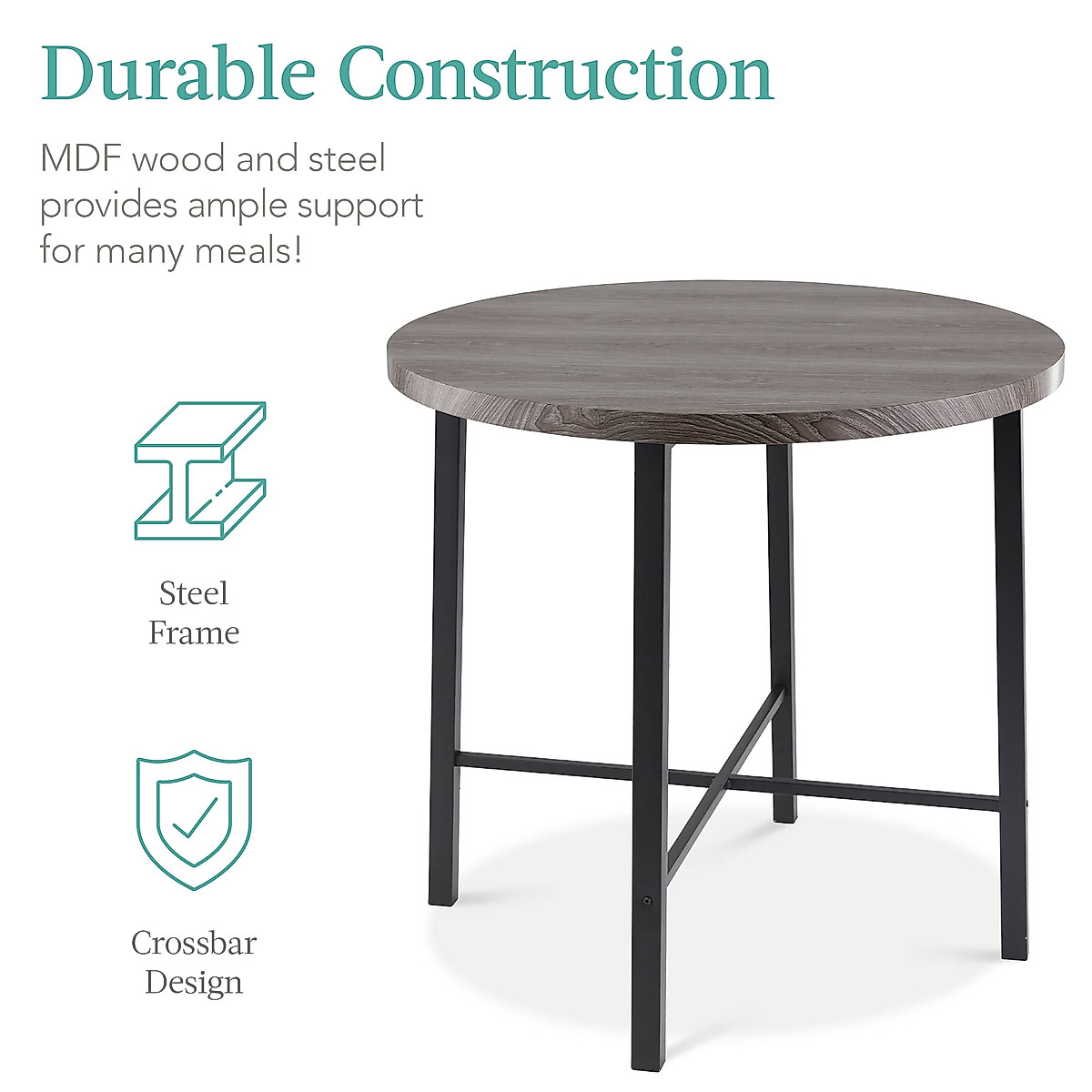 Best Choice Products 5-Piece Modern Round Counter Height Dining Set for Home Kitchen, Dining Room w/ 4 Chairs, 1.5in Thick Table - Gray