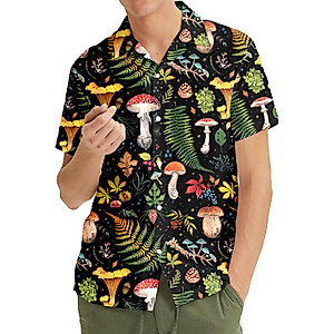 Family Gifts Kingdom Mushroom Hawaiian Shirts for Men - Tropical Mushroom Hawaiian Summer Beach Button Down Short Sleeve, XX-Large