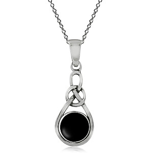 Silvershake Created Black Onyx Inlay 925 Sterling Silver Celtic Knot Solitaire Pendant with 18 Inch Chain Necklace