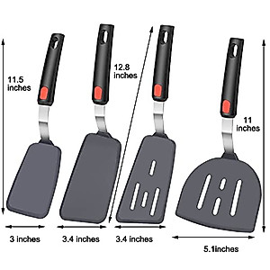 KLAQQED 4Pcs Spatula Silicone Heat Resistant Flexible Rubber Silicone Spatulas for Nonstick Cookware, Burger Pancake Spatula Turner Large Silicone Spatulas Set for Cooking Kitchen Utensils Set Black