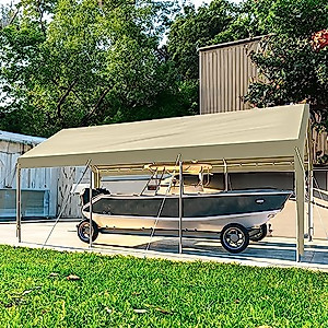 Carport Canopy 10x20 Heavy Duty Metal Carport Waterproof Carport Garage Tent Outdoor for Car Tuck Boat SUV Auto, Beige