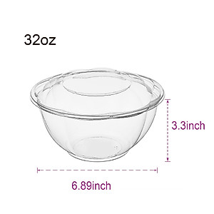 FULING [32 oz. 50 Sets Clear Plastic Salad Bowls with Airtight Lids Disposable To Go Mixing Containers Serving for Fruit, Quinoa, Lunch and Meal Prep