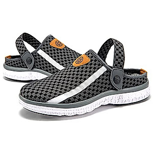 Clogs for Men Garden Shoes Women House Slippers Summer Walking Sandals Slip On Home House Shoes Arch Support Breathable Indoor Outdoor Mules Deep Grey, 8.5 Women/7 Men, Lable Size 39