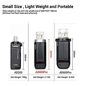 Godox AD400 Pro AD400Pro 400ws GN72 TTL Battery-Powered Monolight, 1/8000 HSS Outdoor Flash Strobe Light, Built-in Godox 2.4G System, 390 Full Power Pops, 0.01-1s Recycle Time, 30w LED Modeling Lamp