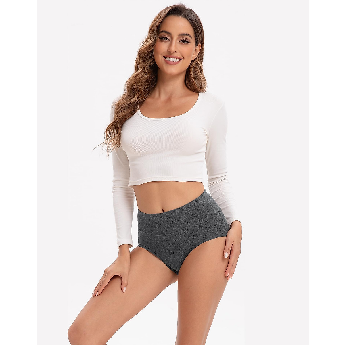 INNERSY Women's High Waisted Underwear Cotton Panties Regular & Plus Size 5-Pack(3XL,Solid Colors and Polka Dot)