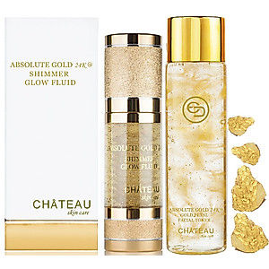 Absolute Gold 24K Gold Petal Facial Toner - 24K Shimmer Glow Fluid (Pack 2). 24 Karat Gold/Collagen/HYALURONIC Acid. for All Skin Types.