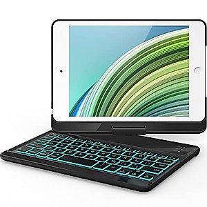 GreenLaw Keyboard case for iPad Mini 5/ Mini 4-360° Rotatable 180 Flip- 7 Colors Backlit - Wireless Smart Folio Auto Sleep/Wake Hard Cover fit for iPad Mini 5 2019(5th Gen)/ iPad Mini 4 2015, Black