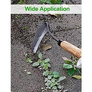 Japanese Weeding Sickle Hoe, 17" Gardening Hand Weeder Nejiri Kama Blade Tool Digging and Cutting Weed Remover, High-Carbon Steel One-Piece Molding with Hard Wood Handle, Very Sharp Edge Quick Work
