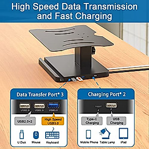 AQQEF Monitor Stand, Height Adjustable Computer Monitor Riser for Desk, Ergonomic Desktop Monitor Stand for Laptop, Computer, iMac (Metal -with USB HUB & Charger)