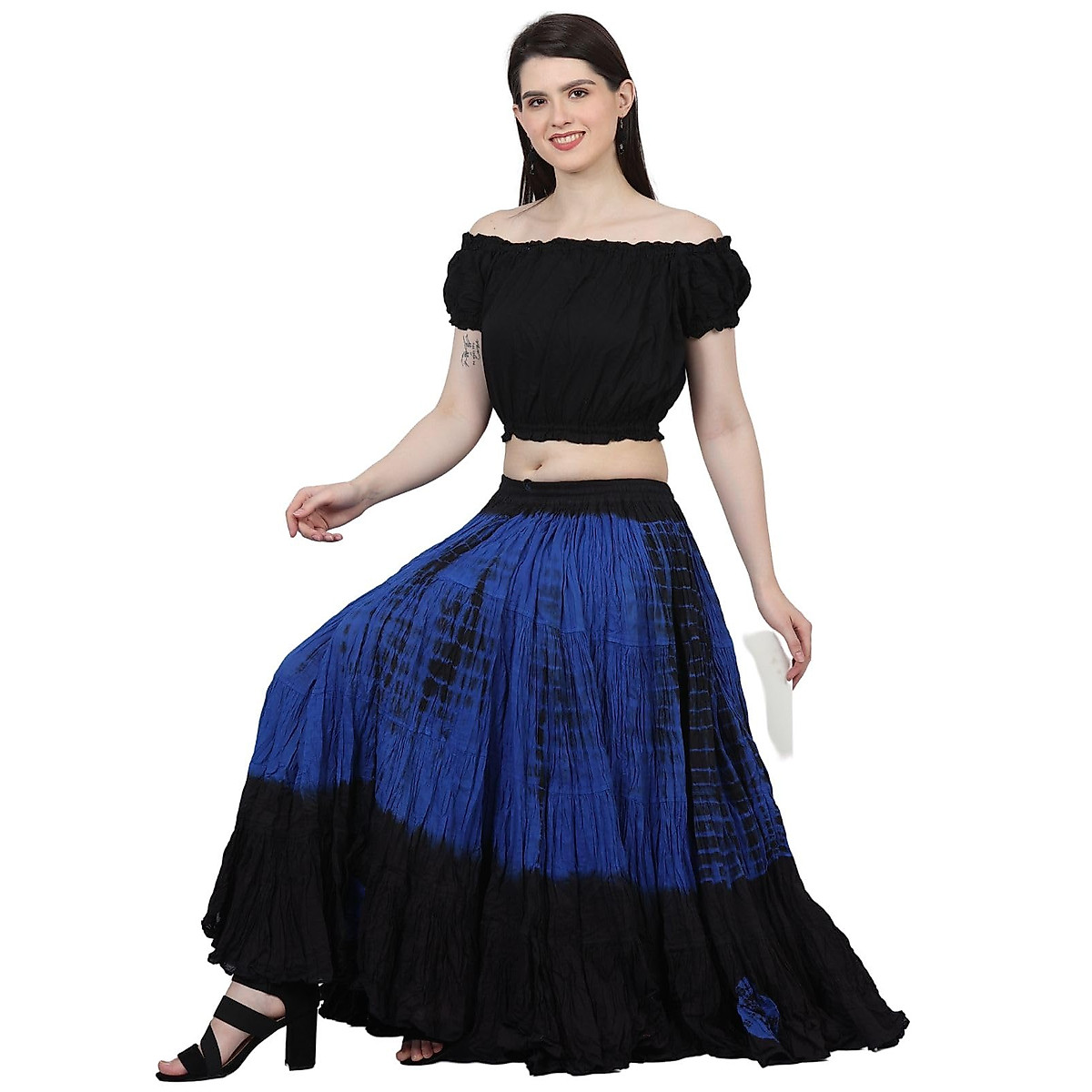 Wevez Women's American 25 Yard Cotton Skirt (Blue Tie Dye)