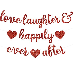 BEISHIDA Glitter Love Laughter Banner(Pre-Strung),NO DIY, Bachelorette Party Sign Garland,Wedding party Decorations,Wedding Decorations For Reception,Bridal Shower Supplies(Red)