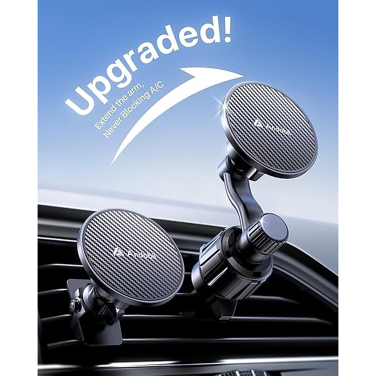 andobil Magnetic Phone Holder for Car [20 Upgraded Strong Magnets & Never Blocking Vent] for MagSafe Car Mount, 360° Rotate-Freely, Car Phone Mount Fit for iPhone 15 14 13 12 Pro Max Samsung S24 S23