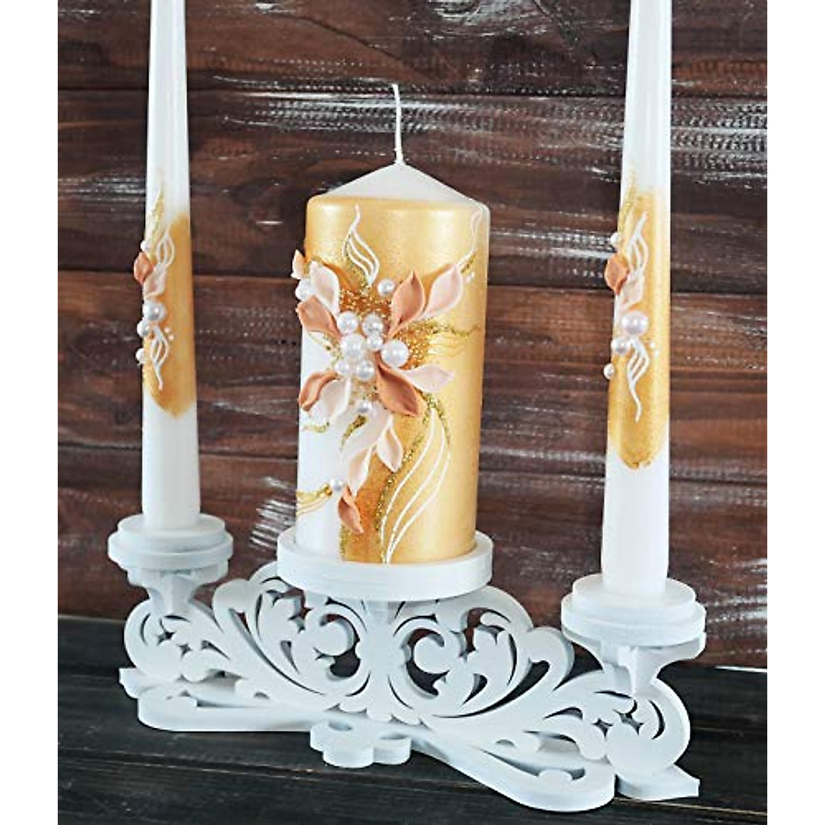 Magik Life Unity Candle Set for Wedding - Wedding Accessories for Reception and Ceremony - Candle Sets - 6 Inch Pillar and 2 10 Inch Tapers - Decorative Pillars Gold