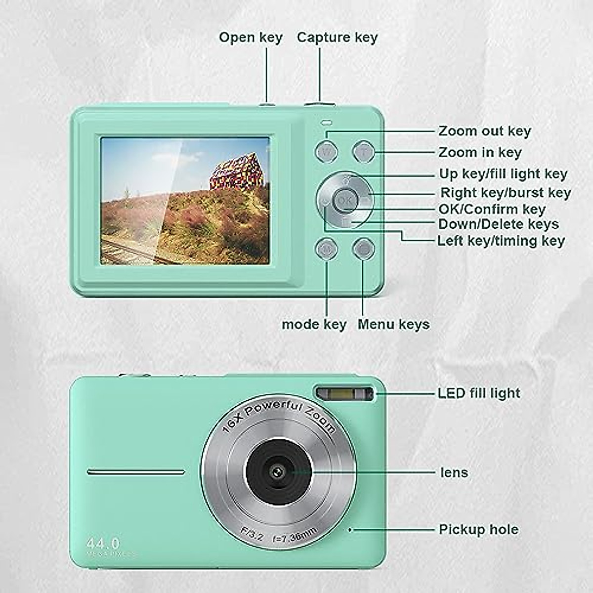 Digital Camera, FHD 1080P Portable Small Camera, Anti Shake Lightweight Compact Point and Shoot Camera, for Teens Adult Kids, Green