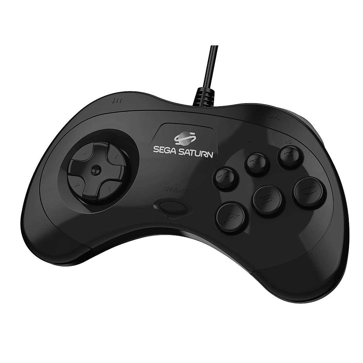 Retro-Bit Official Sega Saturn USB Controller Pad (Model 2) for Sega Genesis Mini, PS3, PC, Mac, Steam, Switch - USB Port (Black)