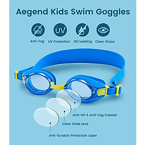 Aegend Kids Swim Goggles (2 Pack) for children/Toddler/Boys/Girls/Youth, No Leaking Waterproof Swimming Goggles for Kids Aged 4-14