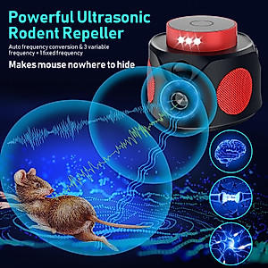 Lemyzo Mouse Repellent Indoor, Ultrasonic Rodent Repellent, Powerful 360° Mice Repellent for House with 3 Sided Sensing 9 Strobe Lights, Rat Squirrel Bat Deterrent for Garage, Warehouse, UR02S