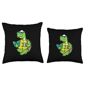 Turtle reptile carapace old Sauropsida Testudines Tortoise Loves Reading and Coffee or Tea Throw Pillow, 16x16, Multicolor