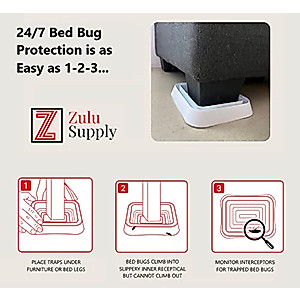 Zulu Supply XL Bed Bug Interceptors, Traps, 4 Pack, White, Extra Large, Bedbug Monitor, Insect Detector for Bed Legs or Furniture