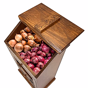 Peaceful Classics Potato Storage Wood Box, Wooden Bread Storage Bins, Decorative Potato and Onion Storage Bin, Potato Bin w/Grocery Section, Wooden Vegetable Storage w/Lid for Kitchen Pantry, Cherry