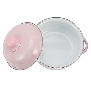 Luxshiny Enamel Soup Pot Vintage Stew Pot Stock Pot with Double Handle Soup Pasta Cooking Pot Noodle Porridge Pot for Kitchen Induction Cooktop Gas Stove 1. 1L 16cm