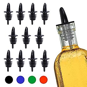 EHOMEA2Z Plastic Liquor Bottle Pourers Black- 12 Pack Classic Bottle Pourers for Alcohol, Leak-Proof, Dishwasher-Safe Pour Spouts for Liquor Bottles