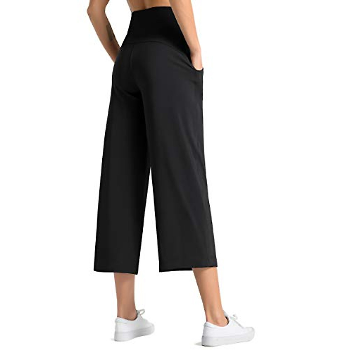 Dragon Fit Women Split Bootleg Yoga Capris Pants with Pockets Tummy Control High Waist Workout Flare Crop Pants (Large, 40k-Black)