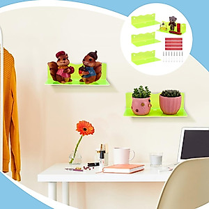 PH PandaHall Acrylic Wall Mounted Display 4 Sets Fluorescent Green Floating Shelf Wall Hanging for Storage Shelf Home Display Ledges for Kitchen Bathroom Collectibles Living Room 9.8x4x2.9 Inch