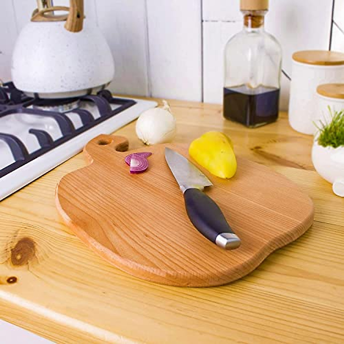 10x15” Fruit Apple Shaped Cutting Board Hardwood Platter Chopping with Handles - Solid Wood Beechwood Cutting Board Apple Shaped Cheese Serving Platter Hang Cut Wooden Charcuterie Bread Boards Large