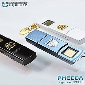 TOPMORE Phecda Fingerprint Recognition USB3.0 Flash Drive Fingerprint ID Security Flash Disk Biometric Fingerprint Reader Memory Stick (16GB, White & Gold)