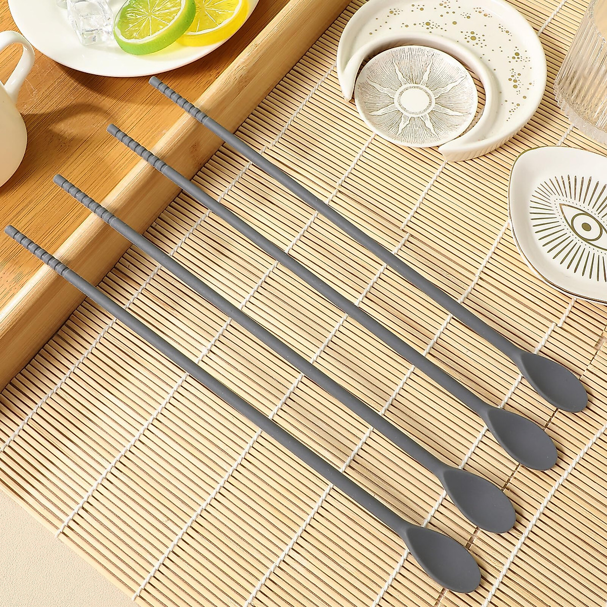 VOSAREA 2 Pairs Silicone Cooking Chopsticks Spoons 11inch Reusable Long Stirring Spoons Non-slip Stir Spoons Chopsticks Multi-function Kitchen Utensils