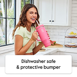 Takeya 40 oz Stainless Steel Tumbler with Lid and Two Straws, Premium Quality, Double Wall Insulated, Wiith Handle, Keep Drinks Cold for Up to 24 Hours, Matcha