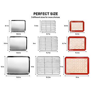 MCIRCO 8 Pcs Glass Baking Dish Set with Lids, 9 Pcs Stainless Steel Baking Sheet Tray Cooling Rack with Silicone Baking Mat Set, For Cooking, Baking