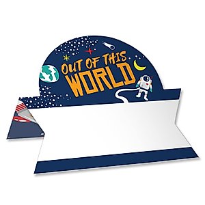 Big Dot of Happiness Blast Off to Outer Space - Rocket Ship Baby Shower or Birthday Party Tent Buffet Card - Table Setting Name Place Cards - Set of 24