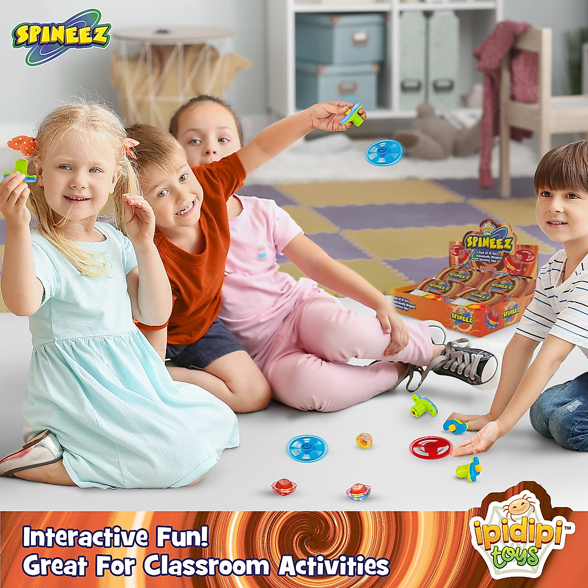 IPIDIPI TOYS Light Up Spinning Tops and Flying Saucer Disc - UFO Light Up Spinner Toy - Stocking Stuffers, Kids Party Favors, School Prize Box Toys, Goodie Bag Fillers (Orange, Set of 12, 36 PCs)