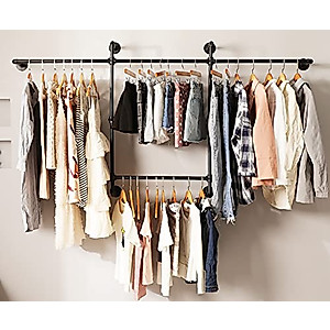 Industrial Clothing Racks Garment Racks – Wall Mounted Pipes Clothes Racks with Four Hanging Rods, Heavy Duty Garment Racks, Industrial Steampunk Closet Organizer Hall Tree (Metal Pipes-Black)