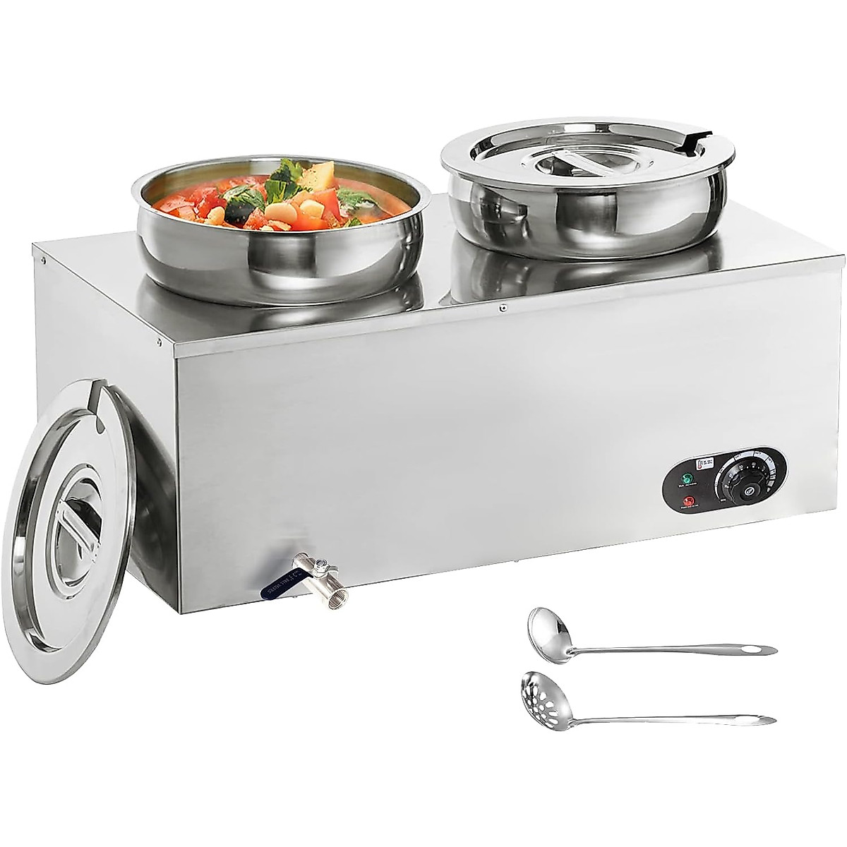 MOVECOM Food Warmer 2X7.4QT 86-185°F Commercial Soup Warmer, Steam Table Food Warmer Electric Station with Stainless Steel 1200W Round Pots for Restaurants, Parties, Buffets
