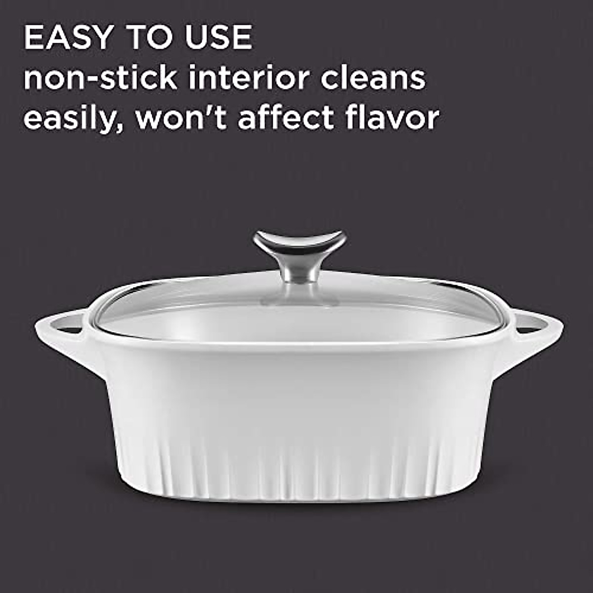 CorningWare, Non-Stick 3.2 Quart QuickHeat Roaster with Lid, Lightweight Roaster, Ceramic Non-Stick Interior Coating for Even Heat Cooking, French White