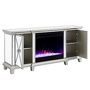 SEI Furniture Toppington Mirrored Media Console Color Changing Electric Fireplace, Silver