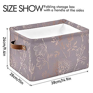 susiyo Large Foldable Storage Bin Rose Gold Elegant Floral Fabric Storage Baskets Collapsible Decorative Baskets Organizing Basket Bin with PU Handles for Shelves Home Closet Bedroom Living Room-2Pack