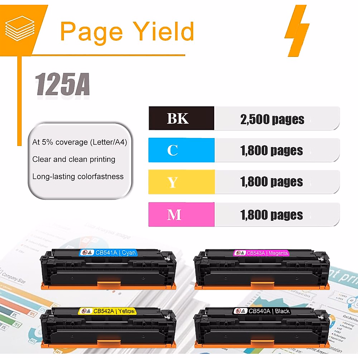 125A Black Toner Cartridge CB540A Replacement for HP 125A CB540AD Color CP1215 CP1518ni; MFP CM1312nfi Printer Ink 2 Pack