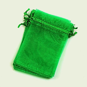 Gmnosuw 100 Pcs Organza Drawstring Gift Wrap Bags for Jewelry, 4x6 Inch Sheer Fabric Mesh Green Clear Soft Rope Goody Package Sachet for Baby Shower,Christmas,Birthday,Party Favors,Wedding,Engagement