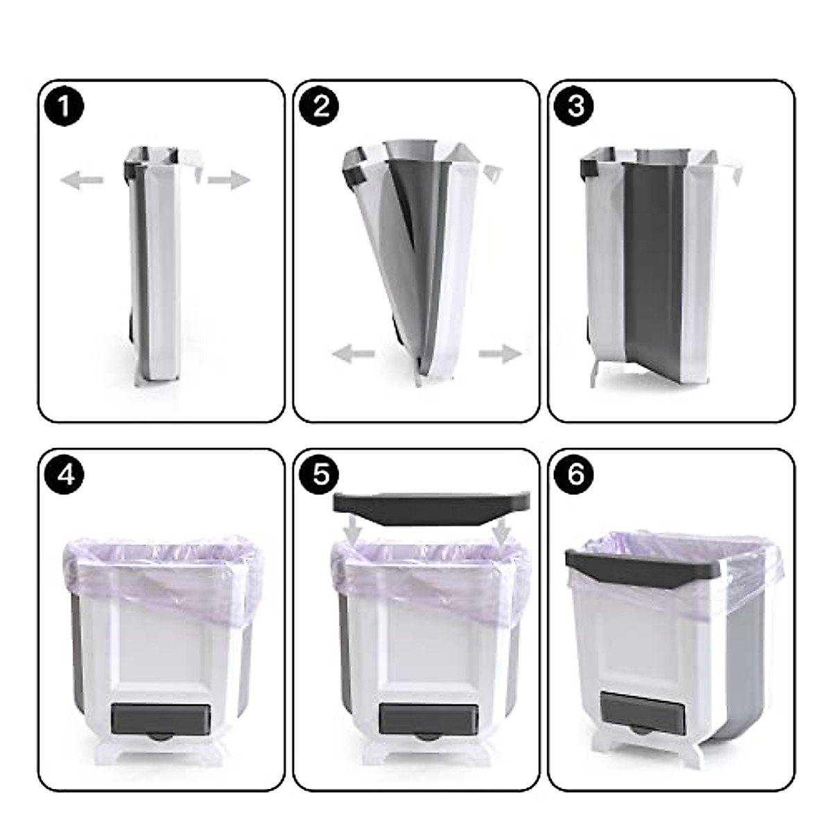 WDPUCHU Hanging Kitchen Trash Can, Foldable Waste Bin for Kitchen, Collapsible Hang Small Plastic Garbage Can 2.4 Gallon for Cabinet/Car/Bedroom/Bathroom (White)