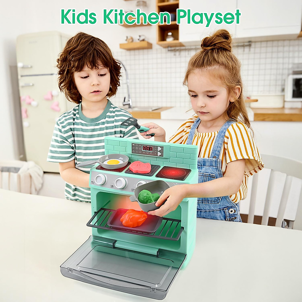 Toy Oven Play Kitchen Accessories - Realistic Pretend Play Appliance for Kids with Lights & Sounds, Unique Kids Kitchen Playset Play Food Toddler Learning Toys for Boys Girls Gift Birthday Christmas